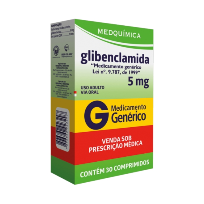 GLIBENCLAMIDA 5MG C/30 COMPRIMIDOS MEDQUÍMICA - MEDQUIMICA INDUSTRIA
