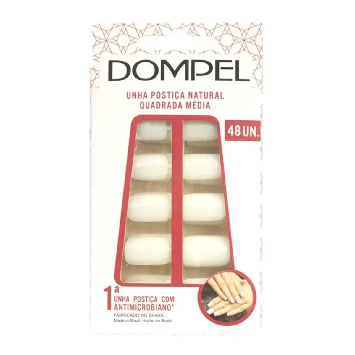 UNHA POSTIÇA NATURAL QUADRADA MÉDIA DOMPEL C/48 UNIDADES - DOMPEL ...