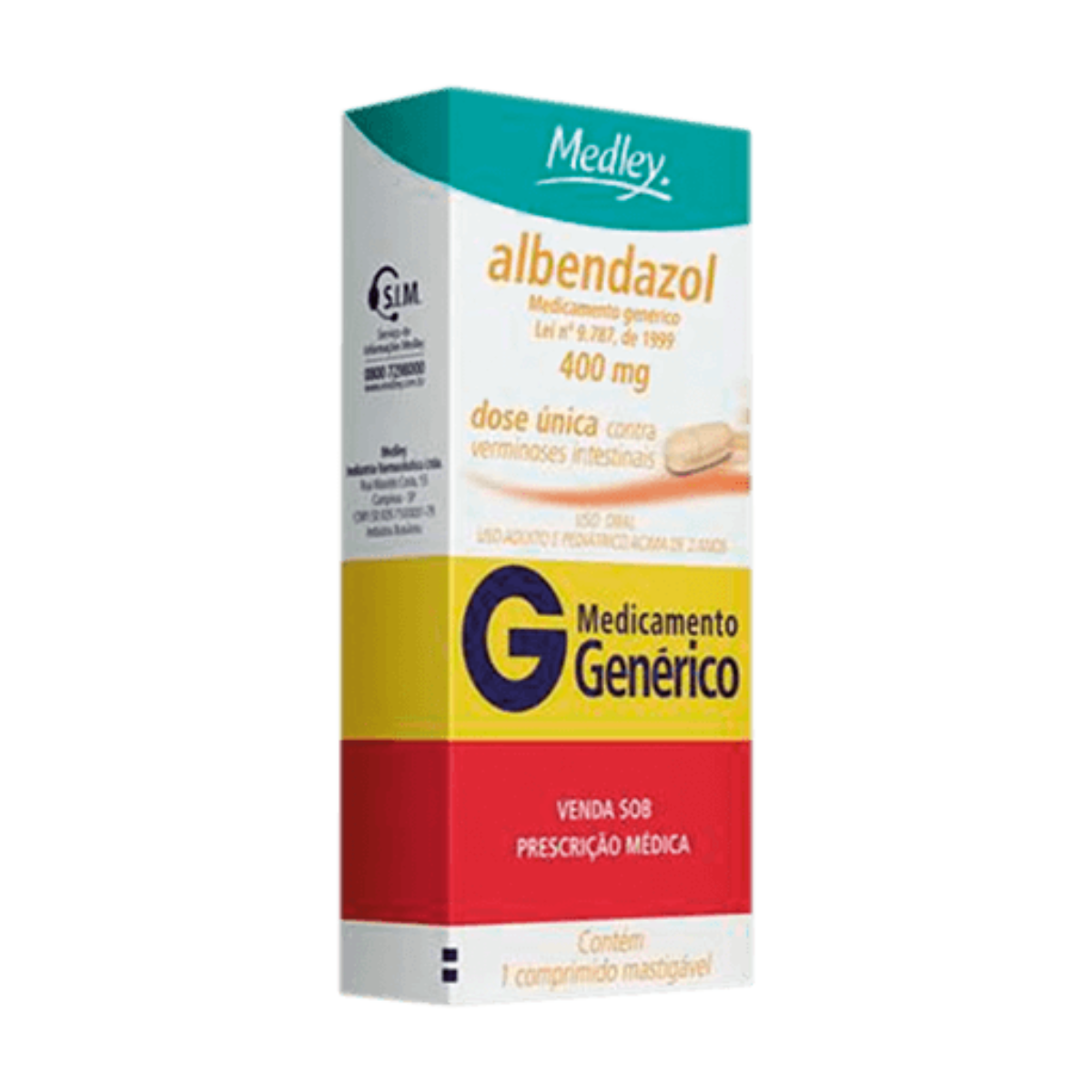 ALBENDAZOL 400MG C/1 COMPRIMIDOS MASTIGÁVEL MEDLEY - MEDLEY INDUSTRIA FAR