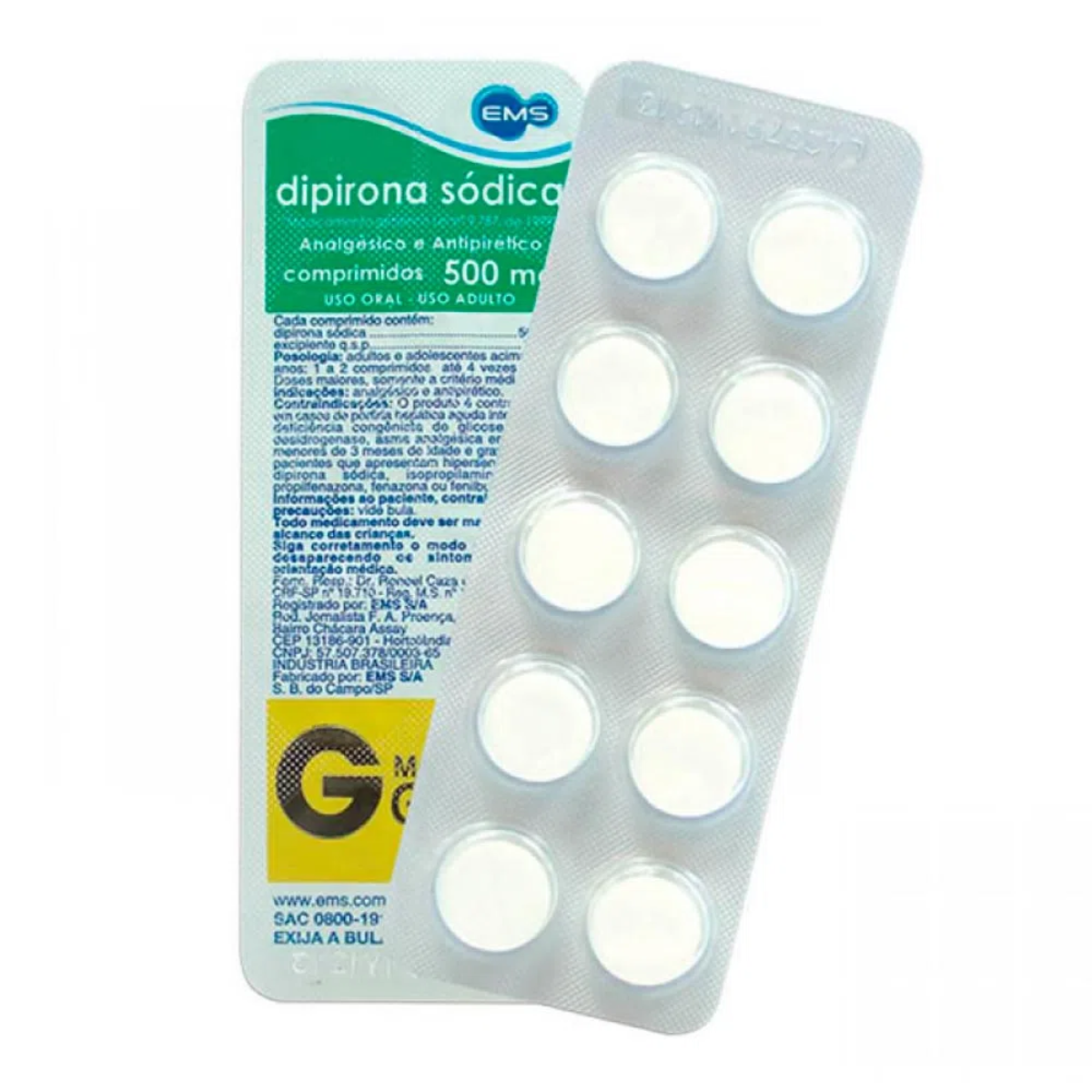 DIPIRONA SÓDICA 500MG C/10 COMPRIMIDOS EMS - EMS S/A GENERICOS