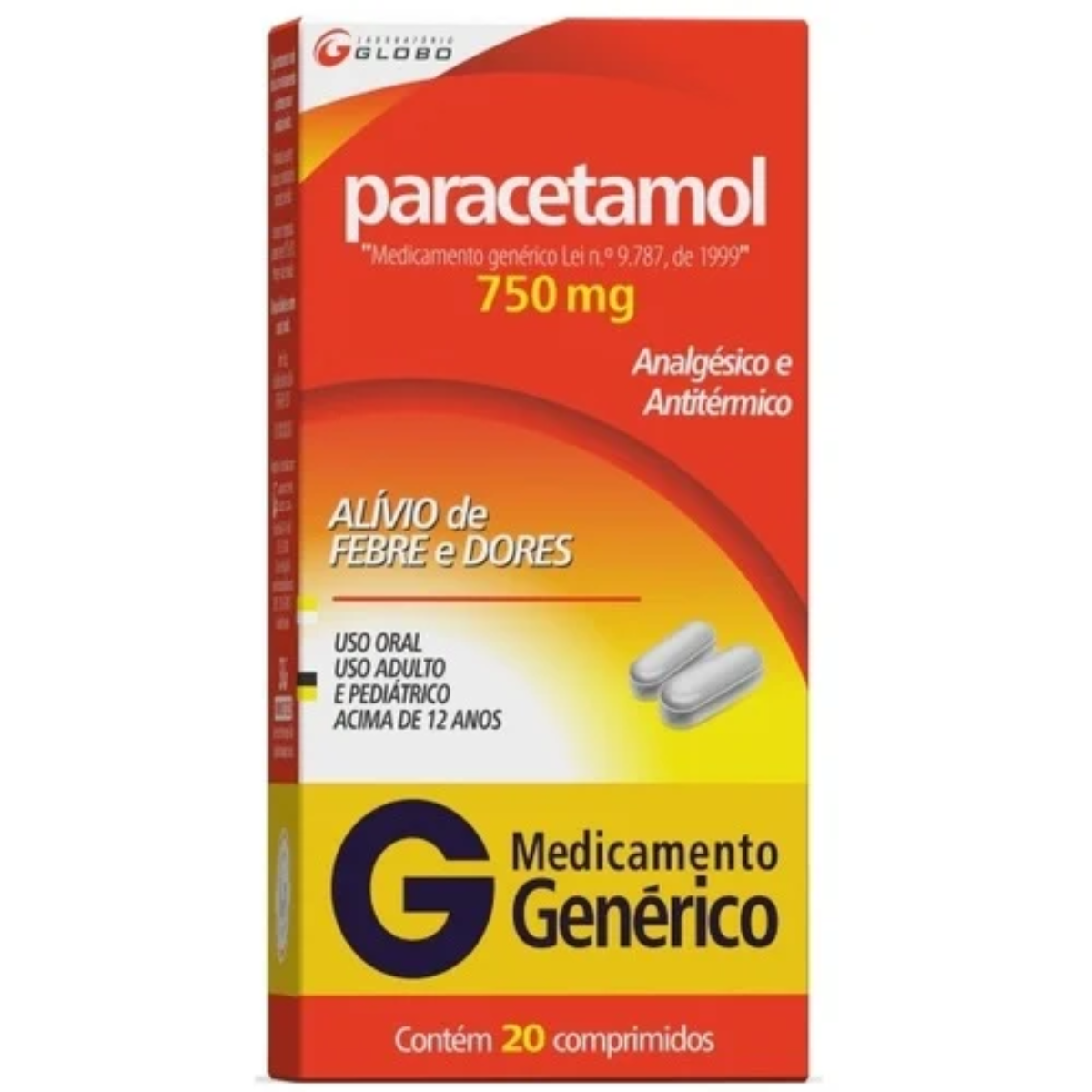 PARACETAMOL 750MG C/20 COMPRIMIDOS GLOBO - GLOBO LABORATORIO LT