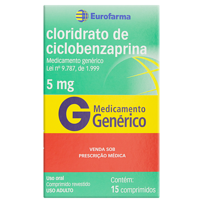 CLORIDRATO DE CICLOBENZAPRINA 5MG C/15 COMPRIMIDOS REVESTIDOS EUROFARMA - EUROFARMA LABORATORI