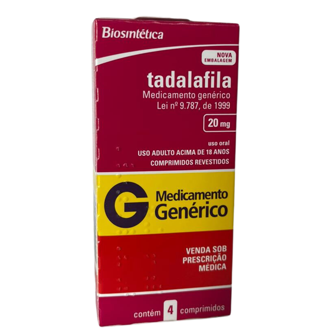 TADALAFILA 20MG C/4 COMPRIMIDOS BIOSINTÉTICA - BIOSINTETICA FARMACE