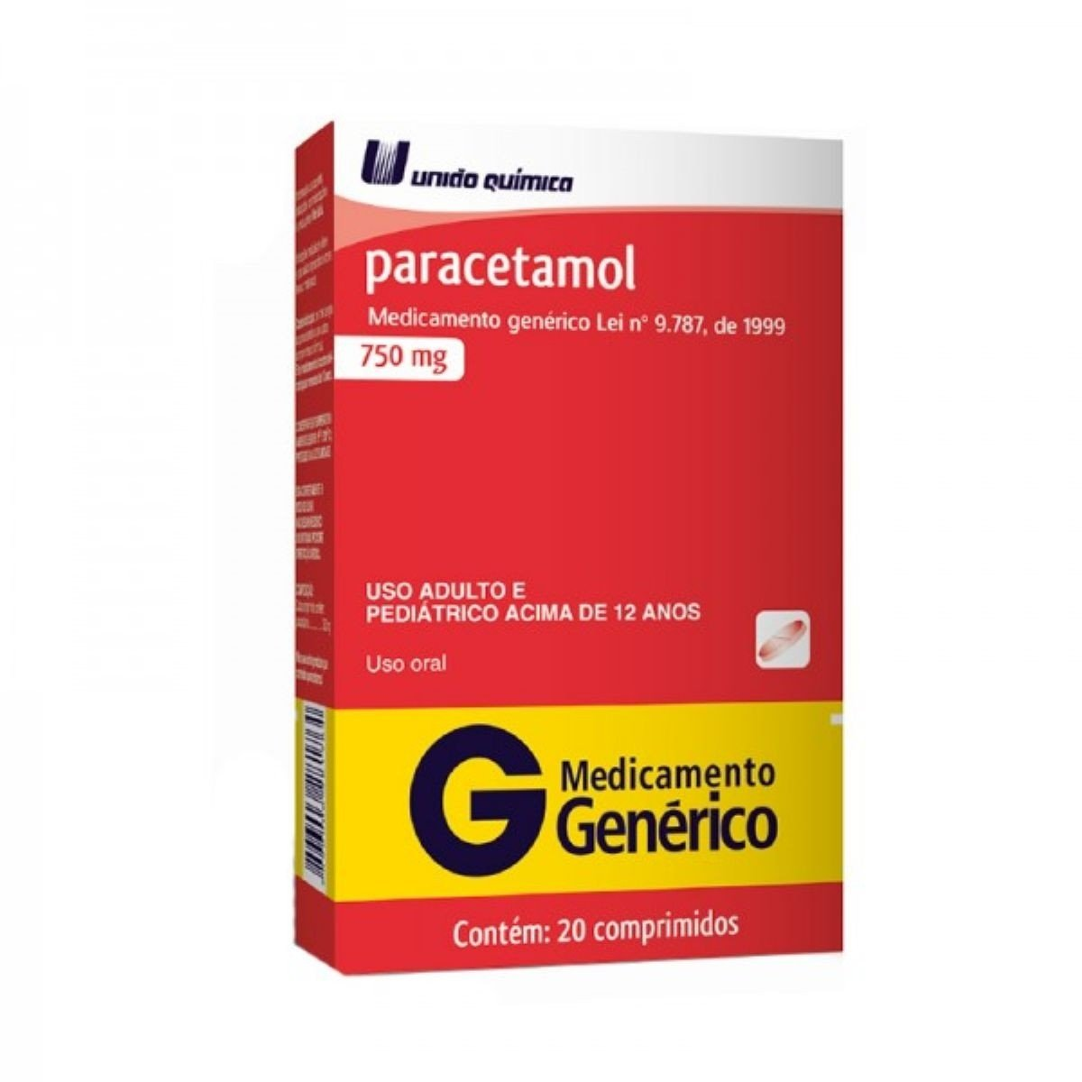 PARACETAMOL 750MG C/20 COMPRIMIDOS UNIÃO QUÍMICA - UNIAO QUIMICA