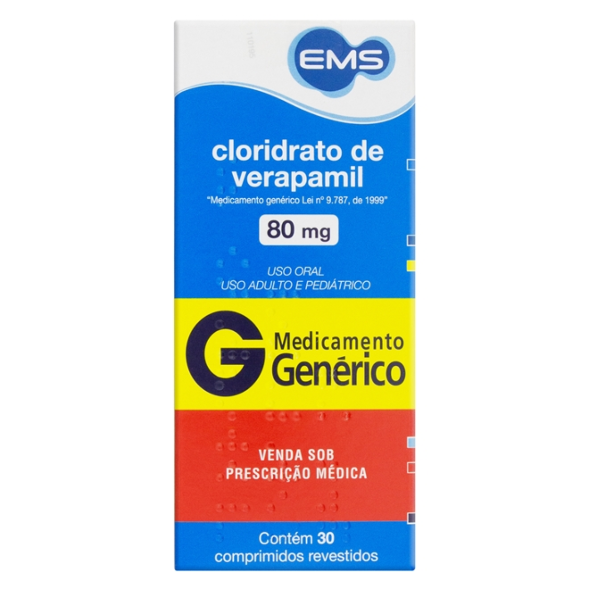 CLORIDRATO DE VERAPAMIL 80MG C/30 COMPRIMIDOS REVESTIDOS EMS - EMS S/A GENERICOS