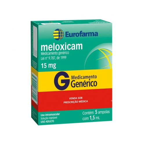 MELOXICAM 15MG/ML SOLUÇÃO INJÉTAVEL 5 AMPOLAS 1,5 ML EUROFARMA ...