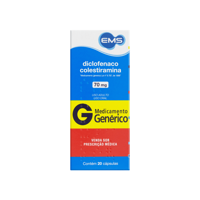 DICLOFENACO DE COLESTIRAMINA 70MG C/20 CÁPSULAS EMS - EMS S/A GENERICOS