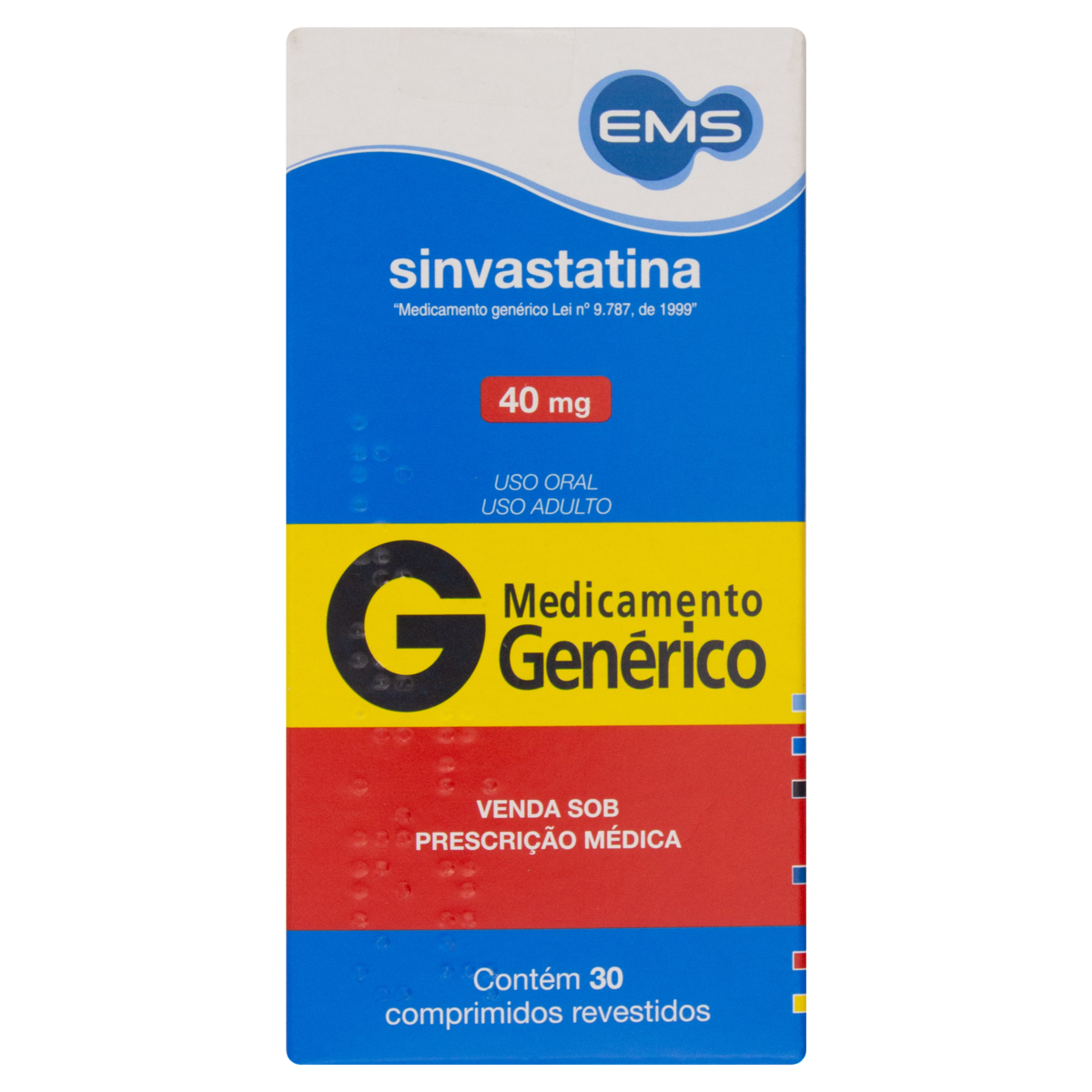 SINVASTATINA 40MG C/30 COMPRIMIDOS REVESTIDOS EMS - EMS S/A GENERICOS