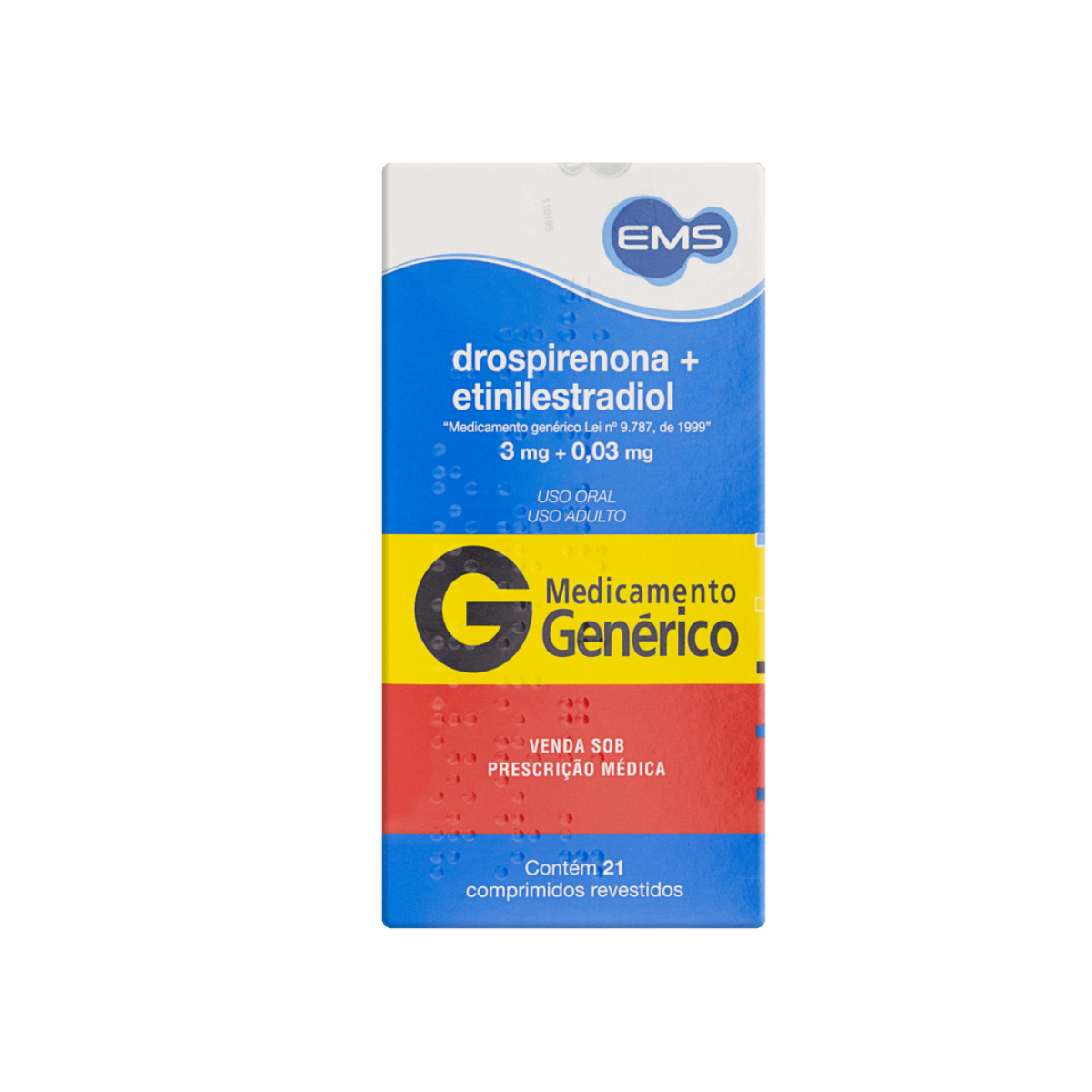 DROSPIRENONA 3MG +ETINILESTRADIOL 0,03MG C/21 COMPRIMIDOS REVESTIDOS EMS - EMS S/A GENERICOS