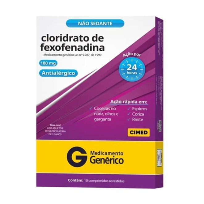 CLORIDRATO DE FEXOFENADINA 180MG C/10 COMPRIMIDOS REVESTIDOS CIMED ...