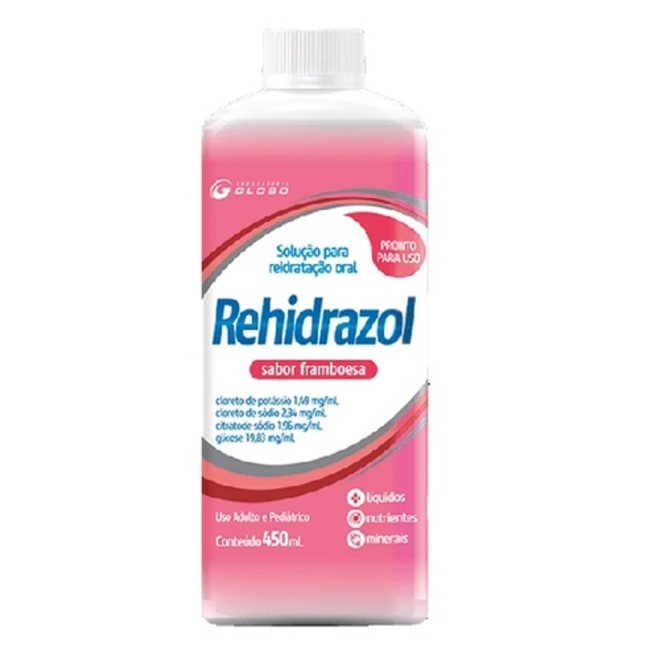 REHIDRAZOL SOLUÇÃO ORAL SABOR FRAMBOESA 450ML - GLOBO LABORATORIO LT