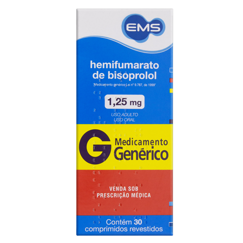 FUMARATO DE BISOPROLOL 1,25MG C/30 COMPRIMIDOS EMS - EMS S/A GENERICOS